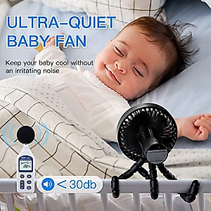 Funsland Mini Portable Stroller Fan Clip on for Baby, USB Rechargeable or Battery Operated Handheld Personal Portable Fan, Flexible Tripod Baby Stroller Fan 3 Speed Clip on Fan for Car Seat Travel