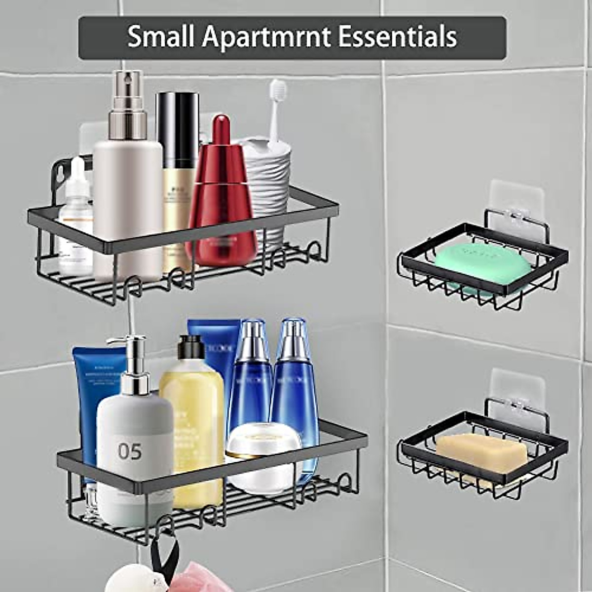 MOGLOR 4 Pack Shower Caddy Shelf Organizer Rack,Adhesive Shower Caddy Basket Shelf with Soap Holder for Inside Shower,No Drilling Rustproof Wall Mount Shower Storage Accessories for Bathroom, Kitchen