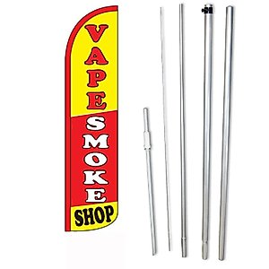 NEOPlex - "Vape - Smoke Shop" Complete Windless Feather Flag Kit - Includes 12' Windless Swooper Feather Flag, 15-Foot Flagpole, and Ground Spike