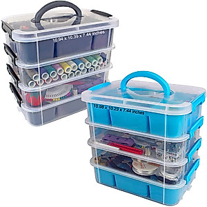 Bins & Things Ultimate Storage Containers Bundle Each with 2 Trays - Blue/Grey - Craft Storage/Craft Organizers and Storage - Bead Organizer Box/Art Supply Organizers.