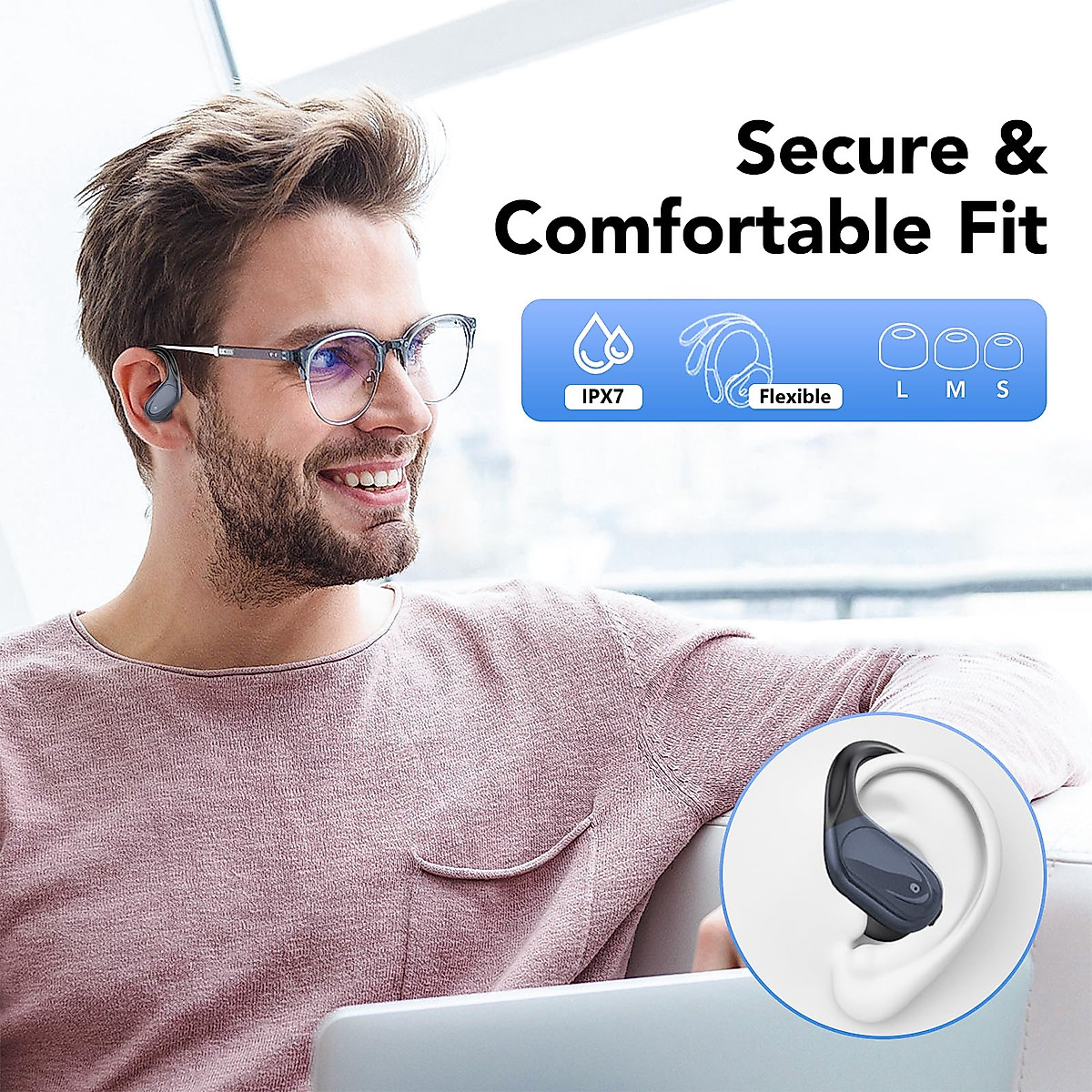 Ear buds Wireless Earbuds Bluetooth 5.3 Headphones 60hrs Playtime with Digital Display Sports Wireless Headphones with Earhook Deep Bass IPX7 Waterproof Over-Ear Earbuds for Android iOS Workout Black