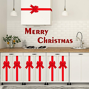 8 Pieces Christmas Cabinet Ribbons Bows Decorations Large Red Kitchen Cabinet Door Ribbons and Bows for Christmas Party Supplies