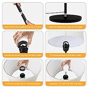 Floor Lamps for Living Room, Modern Standing Lamp with Bulb(12W, 2700K), White Lamp Shades, Foot Switch, Simple Pole Lamps Tall Lamp for Bedroom,Office/Living Room/Nightstand, Boho Reading Floor Lamp