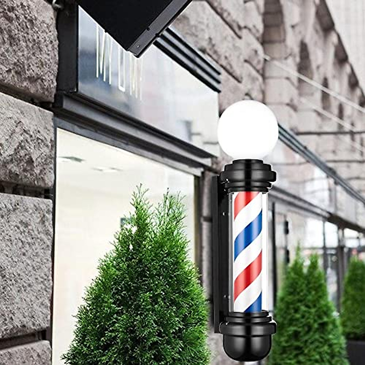 FOPEAS Classic Barber Shop Swivel Light Barber Poles Outdoor,32" Hair Salon Sign Light Red Blue White Stripes Pole Light Wall Mount Light for Hair Salons, Barber Shops Waterproof and Energy Saving