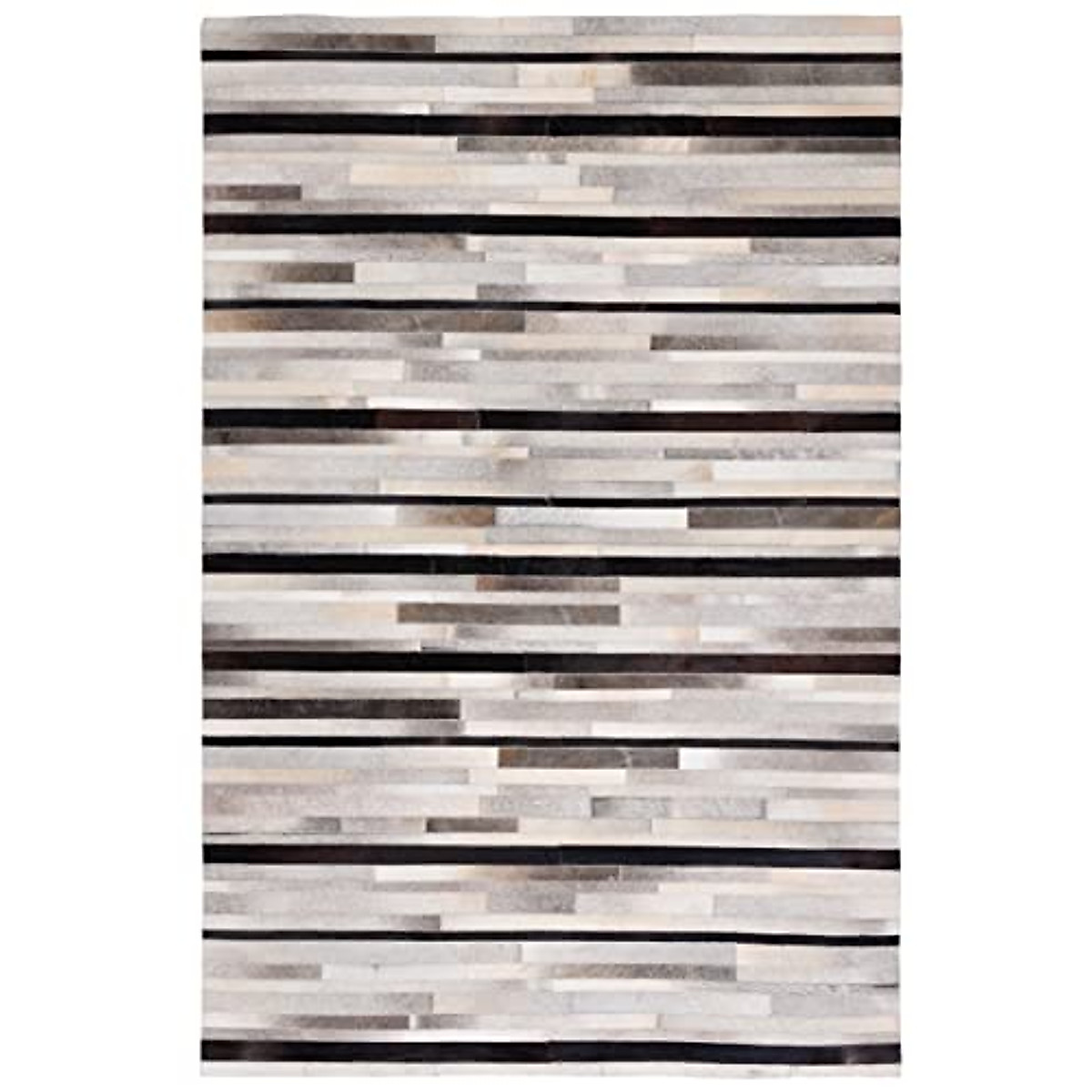 SAFAVIEH Studio Leather Collection 5' x 8' Ivory / Black STL816A Handmade Mid-Century Modern Leather Area Rug