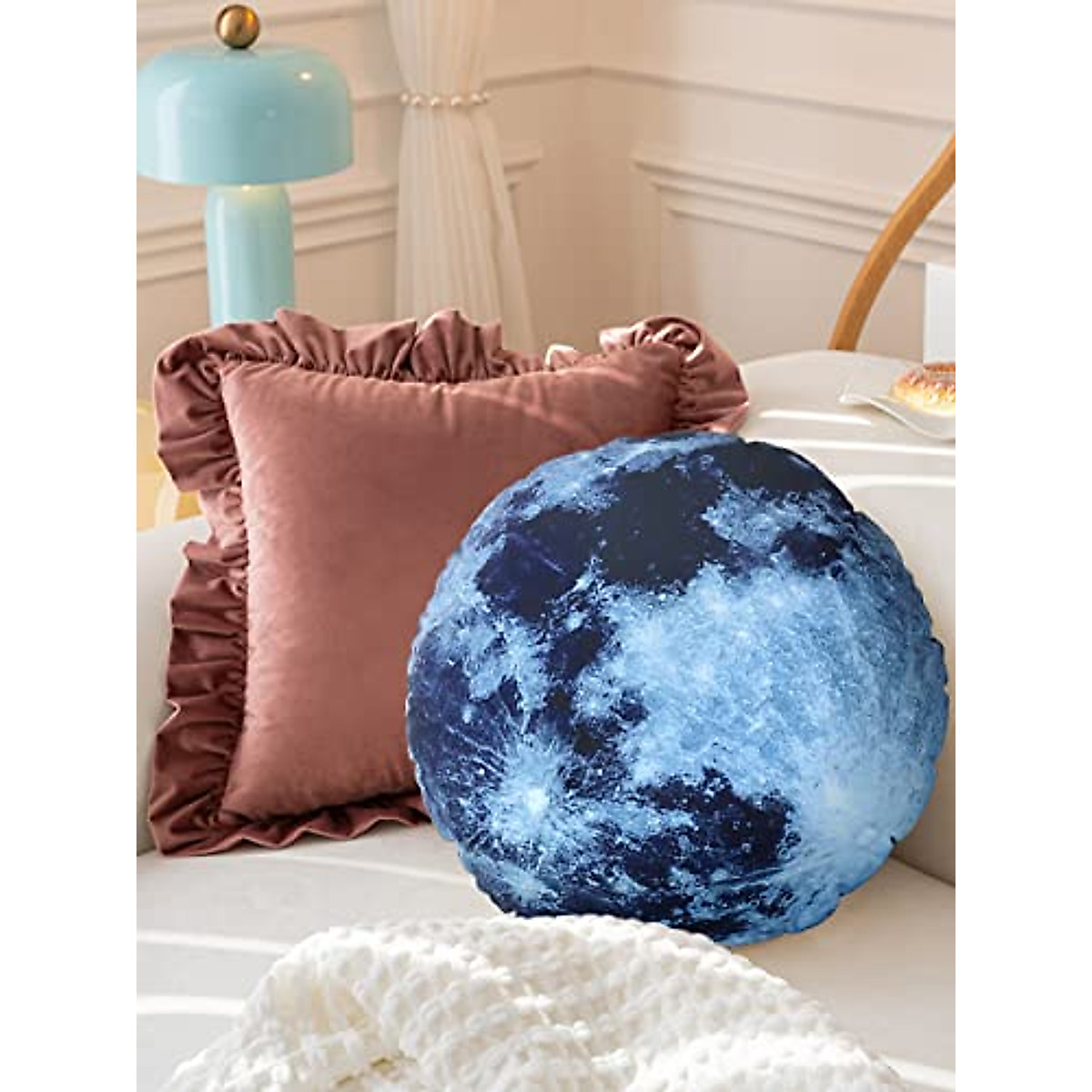 WOWMAX Three-Dimensional Curve Floor Pillows Creative Home Decoration Analog Planet Stuffed Pillows Photo Or Film Props Throw Pillows 10x10Inches Black Moon