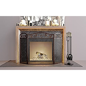 CALIDOLA 5 Pieces Fireplace Tool Set, Cast Iron Hearth Accessories Tools with Antique Brass Handles