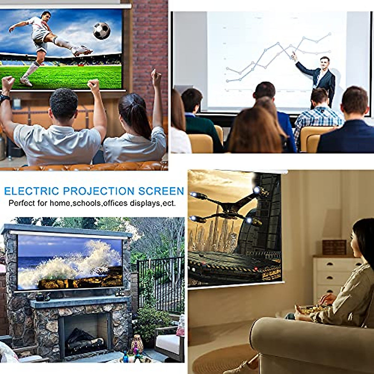 120" Motorized Projector Screen Electric Diagonal Automatic Projection 4:3 HD Movies Screen for Home Theater Presentation Education Outdoor Indoor W/Remote Control and Wall/Ceiling Mount (White)
