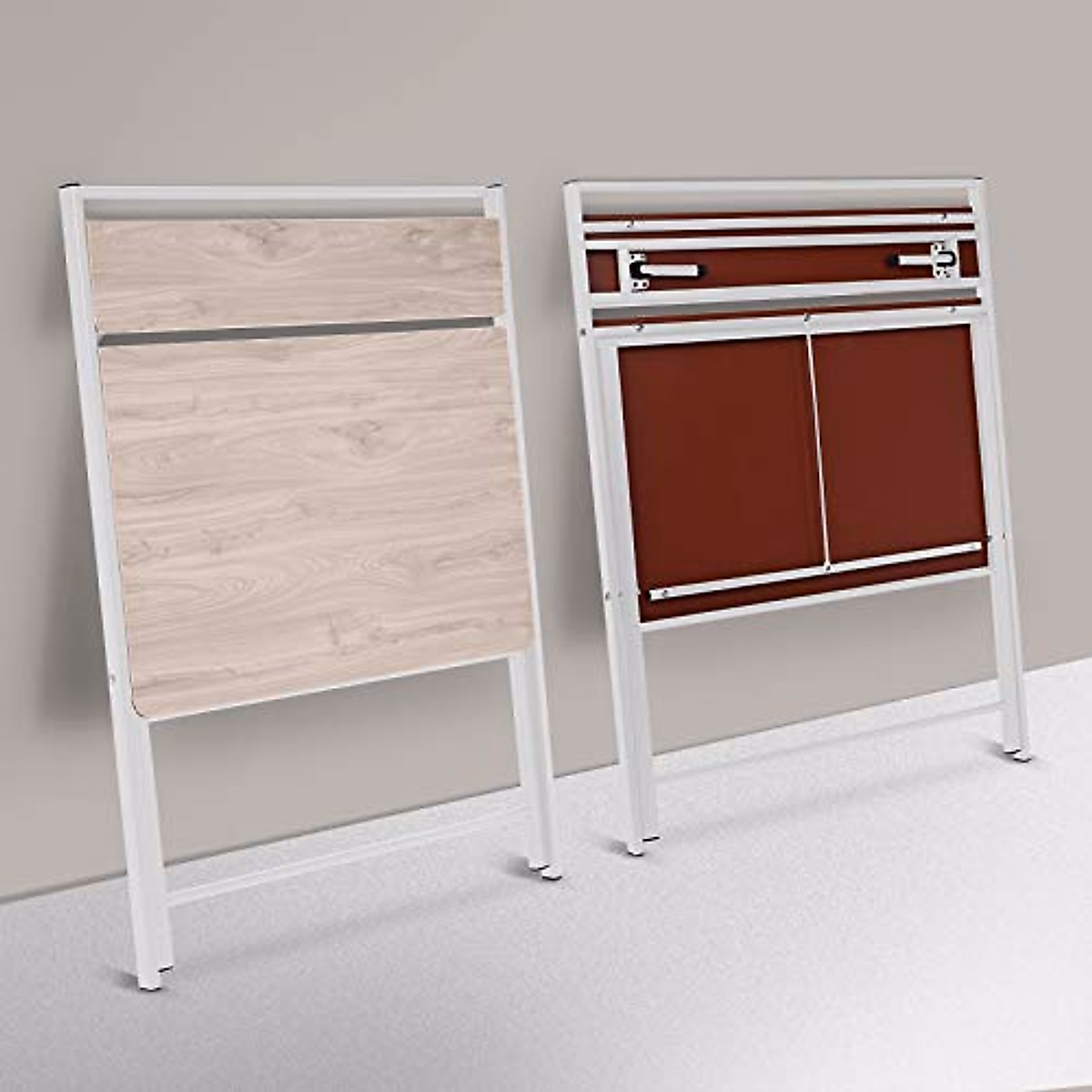 Wdminyy Folding Desk for Small Space Computer 2 Tier Foldable Table with Shelf,Metal Frame,Wood Top Laptop Table for Home Office Study Desk Workstation,Kids Desk,No Assembly Needed,31.5" x 19.7"