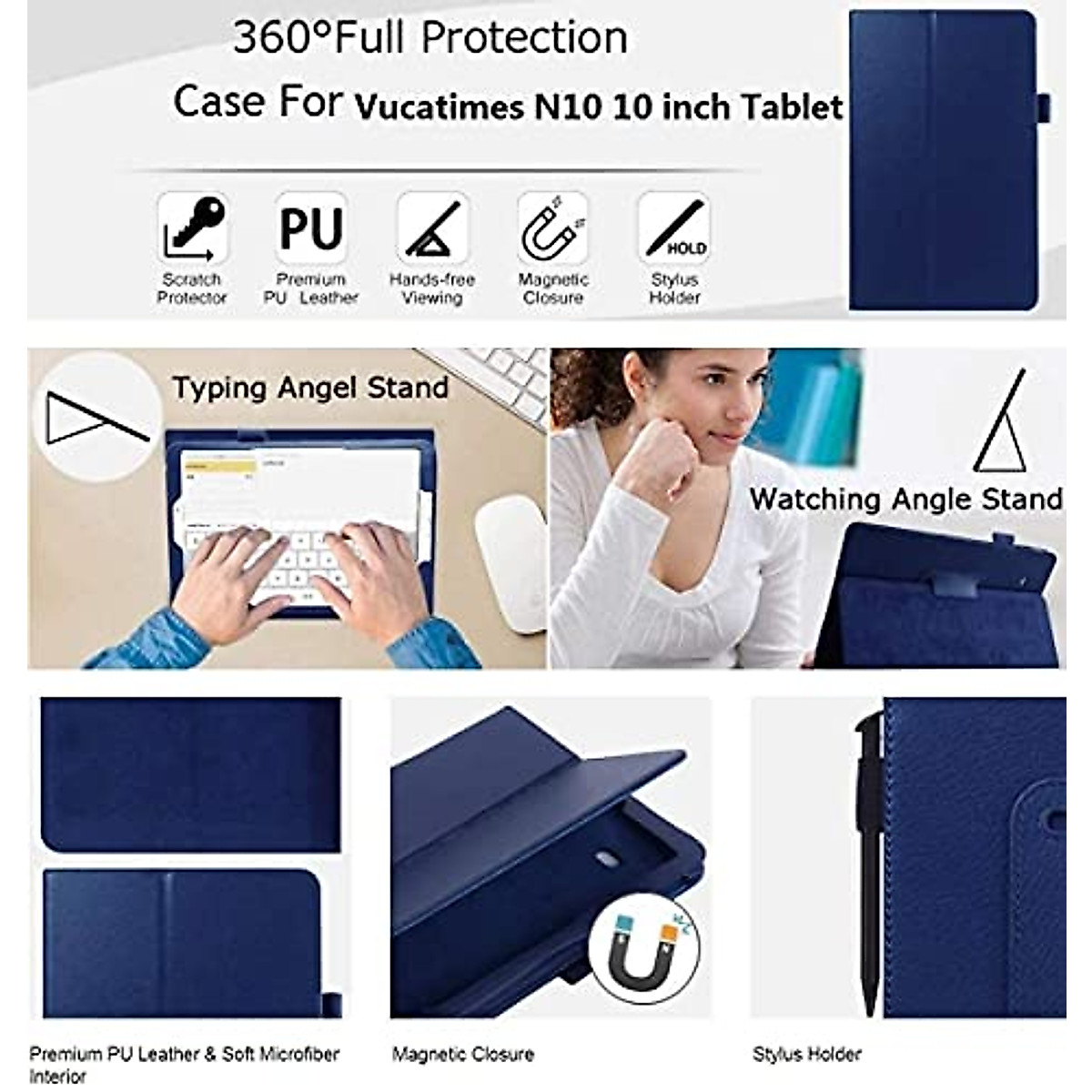ONN 11 inch Tablet Pro / 100146660 Case, PU Leather Protective Case [Case for Kids] Cover Case for ONN 11 inch Tablet Pro 2024 (Blue)