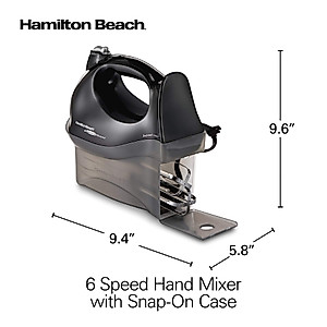 Hamilton Beach 6-Speed Electric Hand Mixer with Snap-On Case, Beaters, Whisk, Black (62692)
