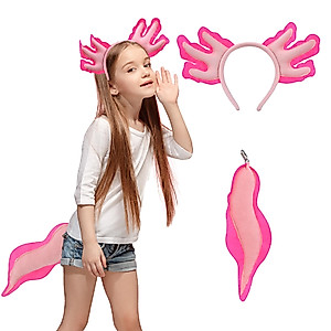 Creatoy Axolotl Toys, Axolotl Costume Kids Animal Headband with Tail for Girls Boys Dress Up Christmas Birthday Party Favors