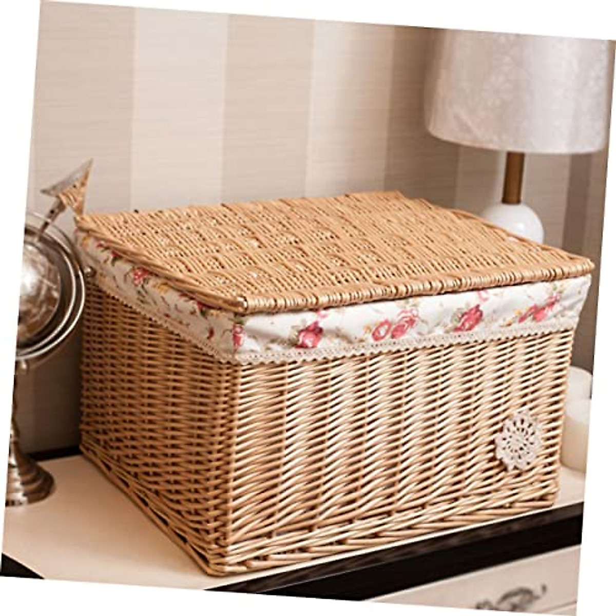 Baluue Box Wicker Storage Basket Home Storage Baskets Seagrass Storage Baskets Woven Hamper with Lid Handwoven Storage Box Handwoven Seagrass Box Rectangular Seagrass Basket Woven Box