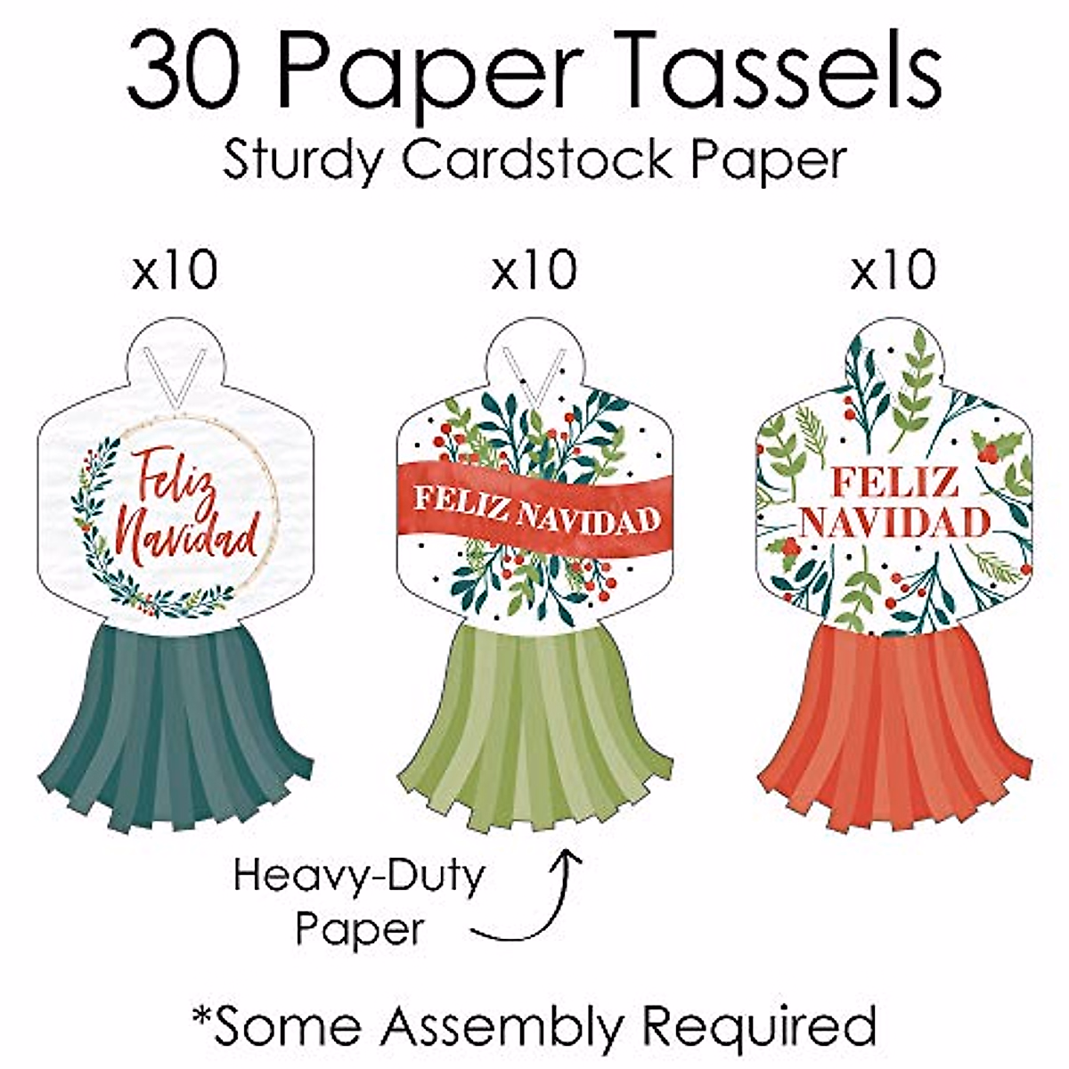 Big Dot of Happiness Feliz Navidad - 90 Chain Links and 30 Paper Tassels Decoration Kit - Holiday and Spanish Christmas Party Paper Chains Garland - 21 feet