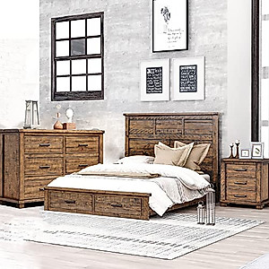 Knocbel Farmhouse 6-Drawer Dresser with Antique Metal Handles, Reclaimed Pine Wood Double Chest of Drawers, Fully Assembled, 56" L x 18.3" W x 36.6" H (Natural)
