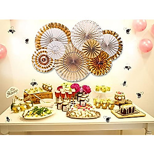 Party Paper Fans Gold Hanging Garland Glitter for Birthday Wedding Baby Shower Bridal Valentine's Day Girl's Decoration 8 Pack