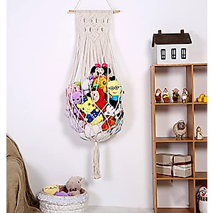 Stuffed Animal Net or Hammock Macrame Toy Display Wall Hanging Net for Plush Toy Storage Boho Nursery Bedroom Decor Stuffy Animal Toy Organizer