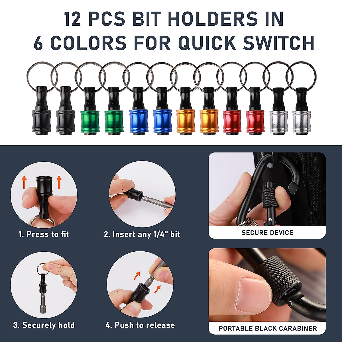 Valkynos Bit Holder Cool Gadgets, Cool Stuff Quick Release Bit Holder, 1/4 Drill Bit Holder Keychain 12Pcs, and 105° Right Angle Drill Attachment for Tight Spaces, 13Pcs Stocking Stuffers for Men Dad