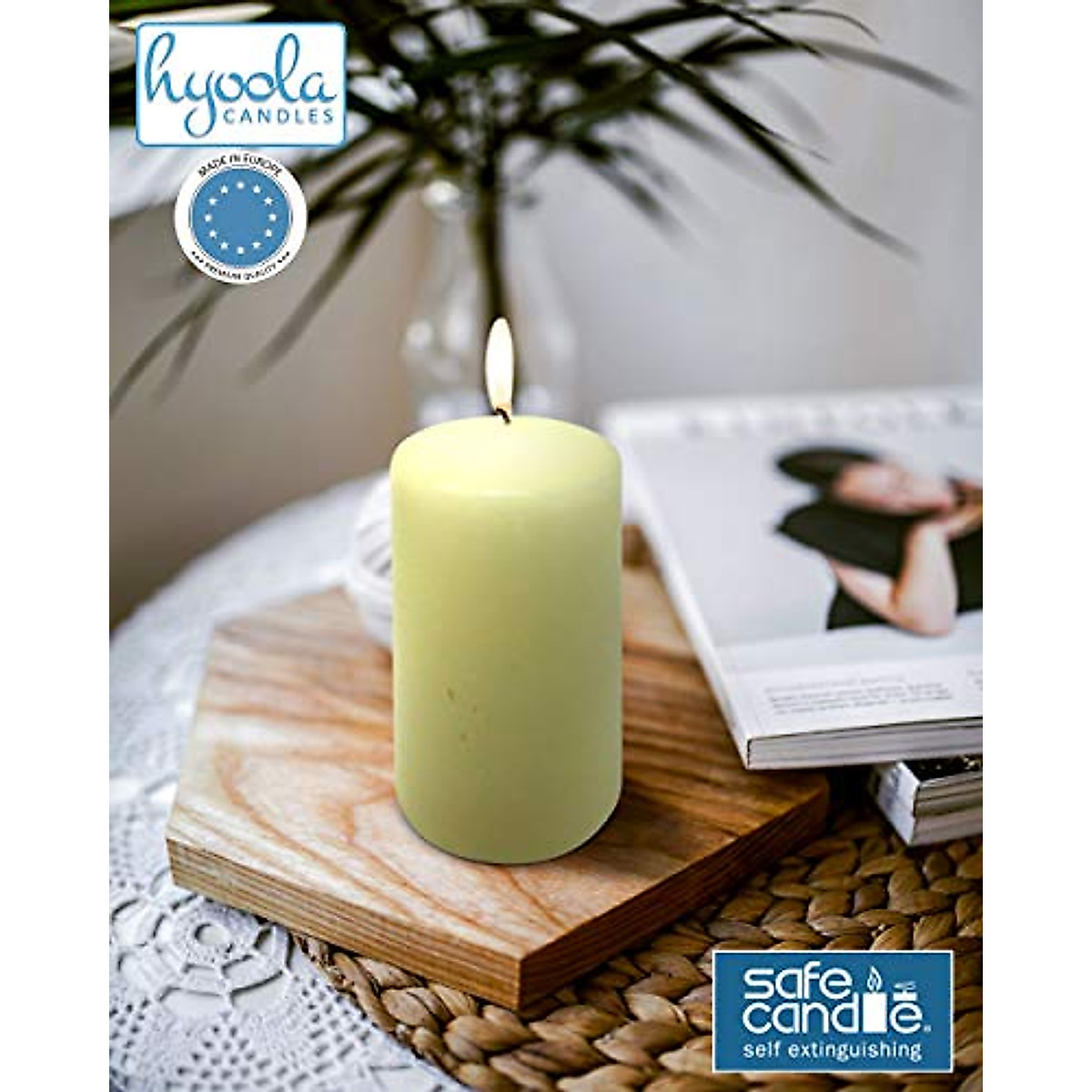 Hyoola Ivory Pillar Candles 2-inch x 4-inch - Unscented Pillar Candles - Set of 4 - European Made