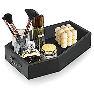 Bathroom Vanity Tray for Counter, Decorative Storage Organizer for Home Kitchen Office Countertop, Gothic Decor Spooky Decorative Tray for Home, Wooden Tray for Holding Crystal Candles