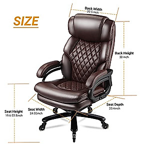 400lbs Big and Tall Office Chair Wide Spring Seat Executive Office Chair for Heavy People Home Office Desk Chair with Heavy Duty Casters 360 Swivel Chair High Back Computer PU Leather Chair (BROWN)