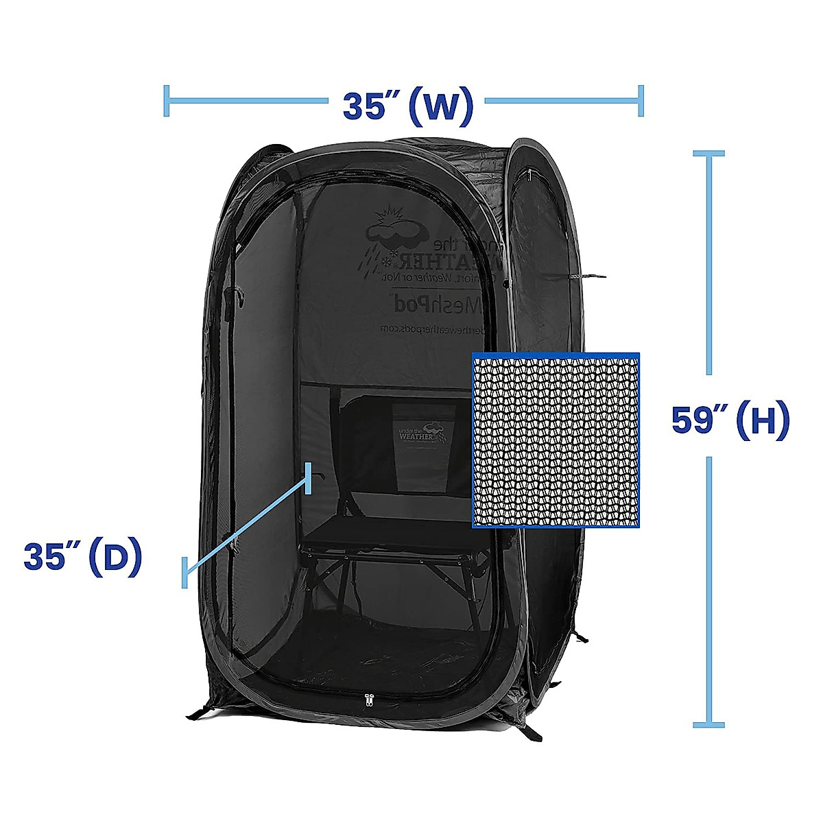 The Original – WeatherPod 1-Person Bug-Screen Pod – Pop-Up 1-Person Mosquito Screen Tent Made with Fine Gauge, No-See-Um Proof Mesh - Black