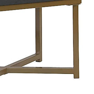 Benjara Metal Framed Ottoman with Button Tufted Velvet Upholstered Seat, Black and Gold