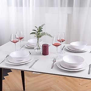 ZAROCRUS 12Pcs Melamine Dinnerware Sets, White Dishes Set Service for 4 with Dinner Salad Plates and Bowls Set, a Lightweight Dinnerware Set Great for Outdoor RV and Camper, Dishwasher Safe