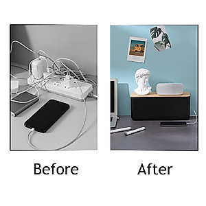 Changsuo Wall Mount Cable Management Box Medium Cable Organizer Box for Extension Cord Power Stripe Surge Protector Wire Management Concealer Organizer Cover Hider for Desktop (Medium, Black)