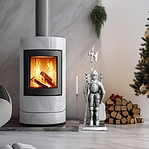 Lizh Middle Ages Knight Cast Iron Fireplace Tool Set ,Antique Brass