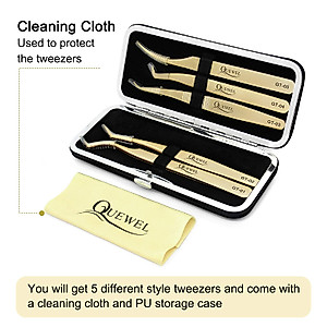 Volume Eyelash Extensions Tweezers Set 5 PCS,Stainless Steel Lash Tweezers Curved Precision Tweezers Application