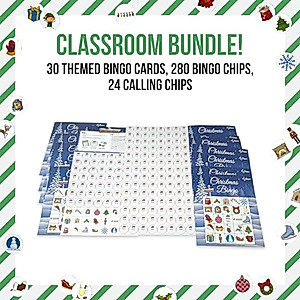 Regal Games - Holiday Bingo Set - Classroom Size Game Kit - Includes 30 Bingo Cards, 280 Bingo Marking Chips, 24 Calling Chips - 8” x 7” Cardstock