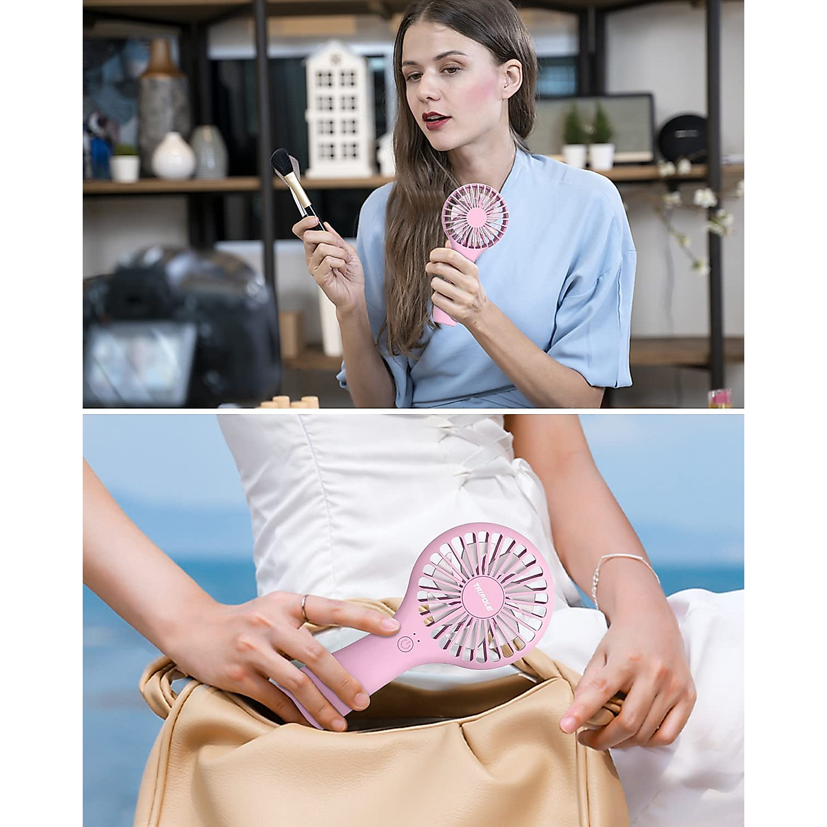 TriPole Mini Handheld Fan 5000mAh Battery Operated Small Fan 2 Speeds Powerful Personal Portable Fan USB Rechargeable Electric Fan for Eyelash Makeup Girls Women Summer Wedding Outdoor Travel, Pink