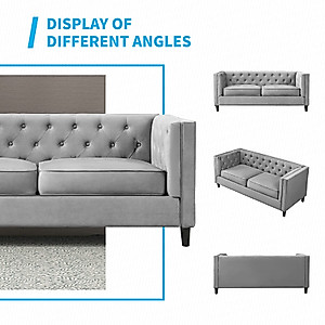 Mjkone Velvet Sofa 69'' W, Compact Loveseat Couch with Solid Wood Legs, Button Tufted Futon for Small Spaces, Mid-Century Modern Style Big 2 Seat Couch for Living Room, Apartment, Office - Dark Gray