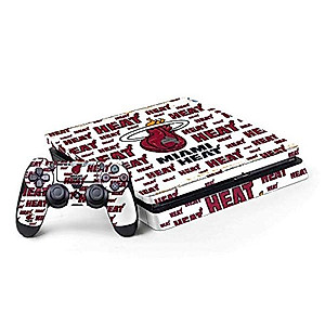 Skinit Decal Gaming Skin Compatible with PS4 Slim Bundle - Officially Licensed NBA Miami Heat White Blast Design