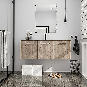 48" Large Wall Mounted Bathroom Vanity Cabinet with Sink Top Combo Set, Single Floating Bathroom Vanity Set with Basin Sink, Hanging Bath Cabinet with Soft Closing Doors