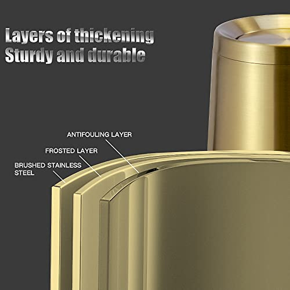 BRIEFHUMAN Household Swing Gold Bathroom Trash Can，Brushed Stainless Steel，10 L/3 Gallen，Garbage Can with Flipping Lid， for Indoor or Commercial Use, Kitchen,Modern，Living Room,Bedroom