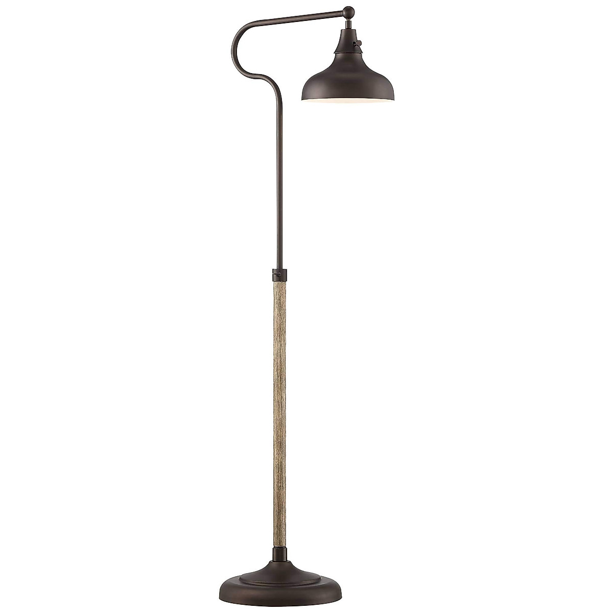 Franklin Iron Works Ferris Industrial Rustic Farmhouse Adjustable Pharmacy Floor Lamp Downbridge 57" Tall Bronze Faux Wood Grain Metal Brown Shade for Living Room Reading House Bedroom Family Home