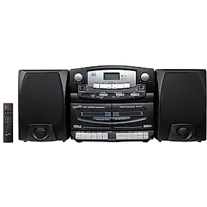 Supersonic Black Edition Vintage Bluetooth Stereo System Home Music Audio System,CD/MP3 Player,AM/FM Radio,Dual Cassette Player/Rec USB inputs,Detachable Speakers,AC/DC,(Remote Included)Matte Black