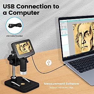USB Digital Microscope with 4.3'' Screen, GUVOP Fast Focusing Electronic Soldering Microscope, Height-Adjustable & 8 LED Lights Coin Microscope Magnifier with 32GB Card for Adults/Kids-Black