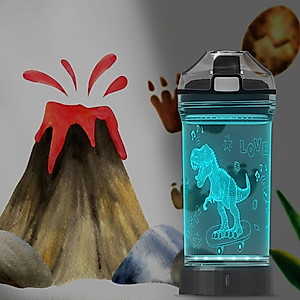 Lightzz Kids Watter Bottle，3D Dinosaur Cup with LED Illusion Light with 7 Color Changing Light - 14 0z BPA Free - Creative Travel Cup Dinosaur Gift for School Kid Boy Holiday