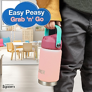 Parkerpal Sipsters Kids Tumbler with Lid & Straw - Double-Wall Insulated Reusable LeakProof Made of 18/8 Pro Grade Stainless Steel - Easy to Carry for Kids with Handle Pink