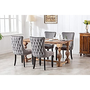 Winwee Dining Chairs Set of 4 Modern Tufted Elegant Side Chairs Armless Rubber Wood Vintage Chairs Upholstered Chairs for Kitchen Dining Room (Gray, Set of 4)