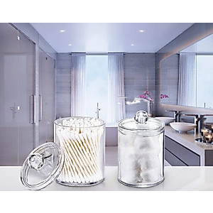 2Pcs Transparent Acrylic Qtip Holder Cotton Swab Organizer Bathroom Canister Storage Organization Makeup Organizer with Lid for Cotton Ball Cotton Swab Cotton Round Pads