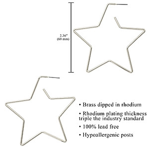 And Lovely Rhodium Dipped Star Earrings - Statement Hoop Earrings - Drop Dangle Earrings (Silver Star Hoop)