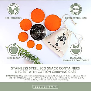 ecozoi Stainless Steel Food Storage Containers with Lids. 6 Pack Nesting, Stackable, Bento Box Set. BPA Free, Dishwasher Safe, Spillproof Metal Meal Prep Bowls for Lunch, Salad, Hot Food