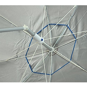 7 ft Fiberglass Beach Umbrella for Sand with Integrated Anchor, Integrated Folding Table, Telescopic Aluminum Pole, UPF 50+, Tilt