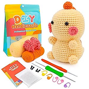 JNENERY Crochet Kit for Beginners, DIY Crochet Animal Kit, Cute Animal Kit for Kids Dinosaur Starter Pack with Yarn Balls, Crochet Hooks, Knitting Stitch Markers, Needles, Instructions for Beginners