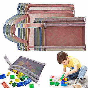 10 Pack Mesh Zipper Pouch Bags, YELIENM A4A5 Colored Zipper Pouch Double-Layer Nylon Puzzle Organizers and Storage Building Block Toy Board Game Storage Clear Zipper Bags for School Office and Home