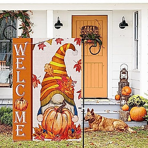 Fall Garden Flag, Welcome Fall Gnomes Yard Flag 12x18 Double-Sided Autumn, Fall Pumpkins Garden Flags Burlap Signs Home Decorations Outdoor Farmhouse